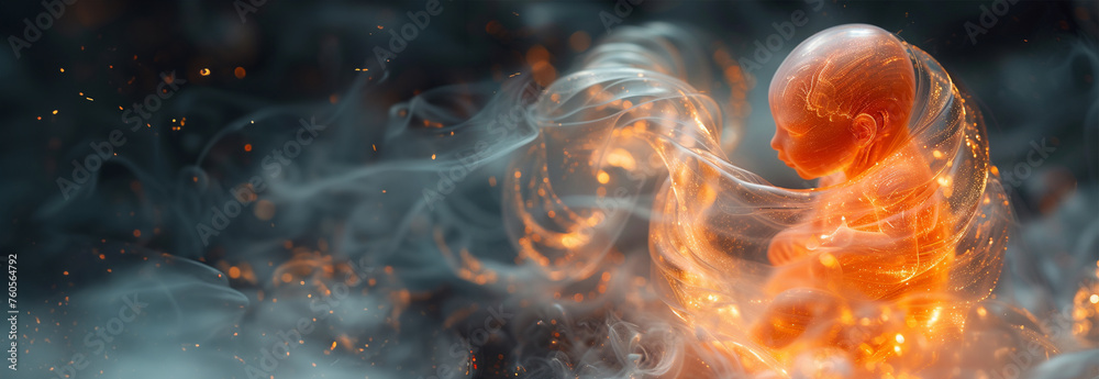 Human fetus inside the womb. Pregnant woman's belly inside. Motherhood ...