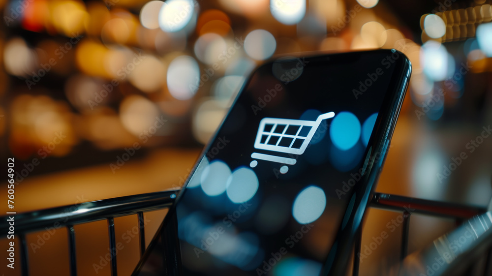 A close-up of a smartphone screen displaying an online shopping app, a ...