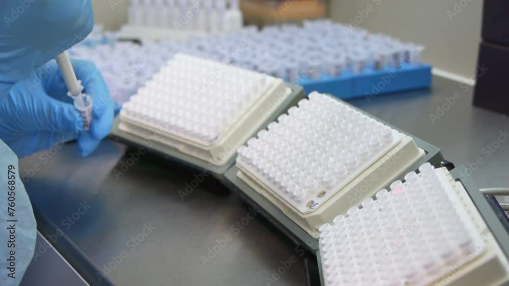 Dripping liquid from pipette into test tube in laboratory, closeup. PCR ...