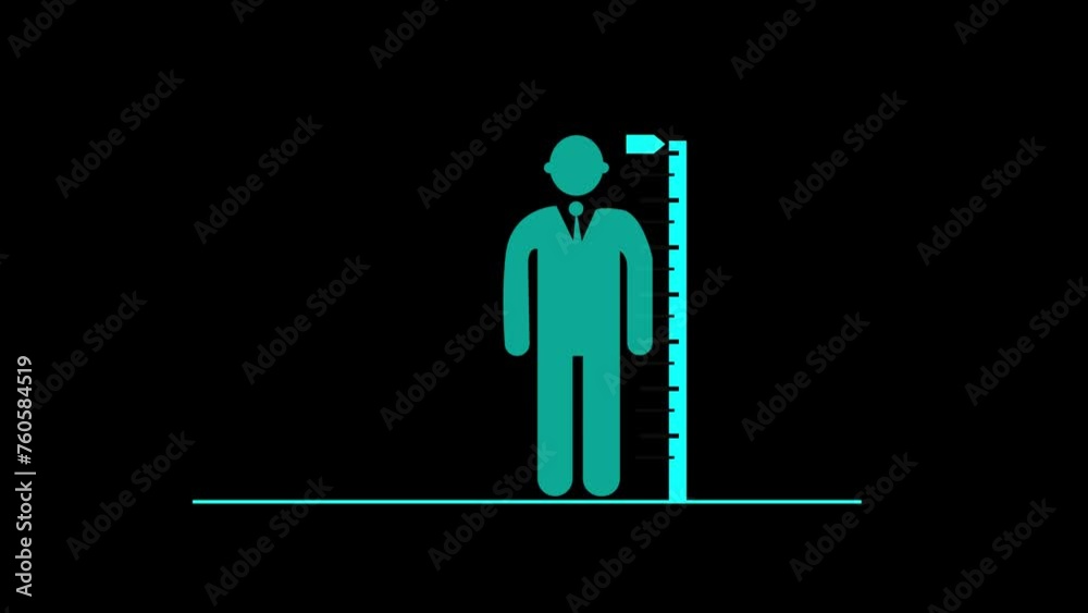 Animated icon of a person with a height measurement scale simple black ...