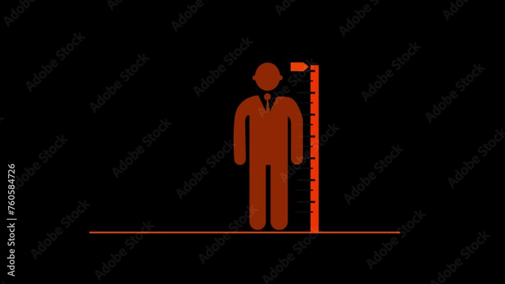 Animated icon of a person with a height measurement scale simple black ...
