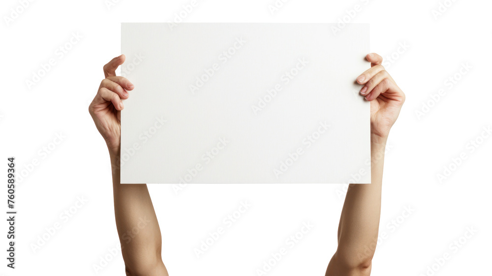Hands holding blank sign. Isolated on transparent background. Stock ...