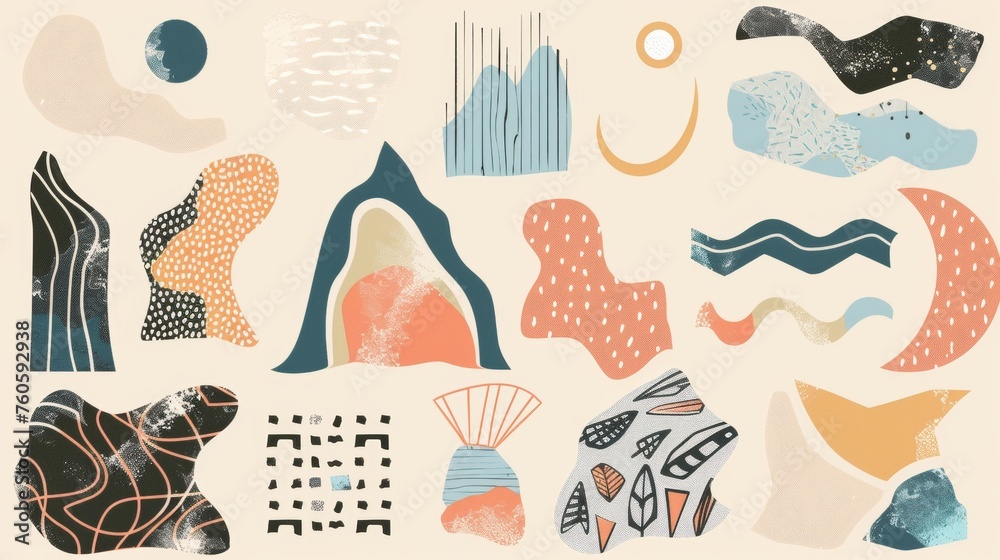 Cut-out abstract shapes. Bright geometric shapes in a naive style. On a ...