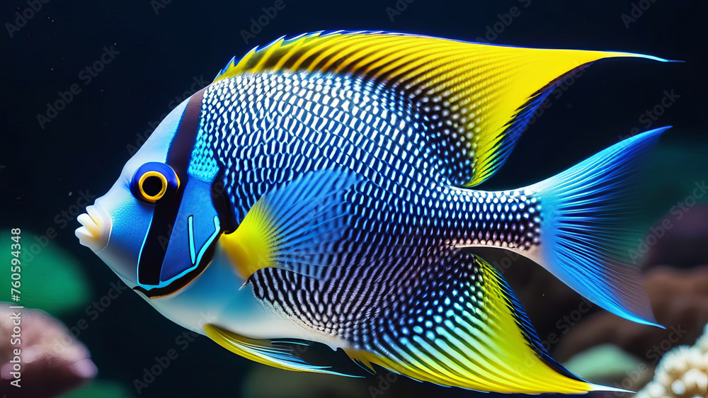 Queen angelfish (Holacanthus ciliaris), also known as the blue ...