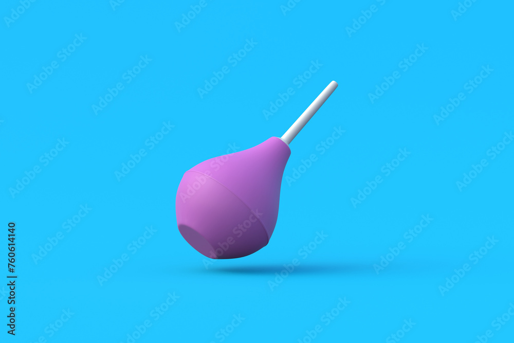 Falling enema on blue background. Rubber douching bag. Pear shaped ...