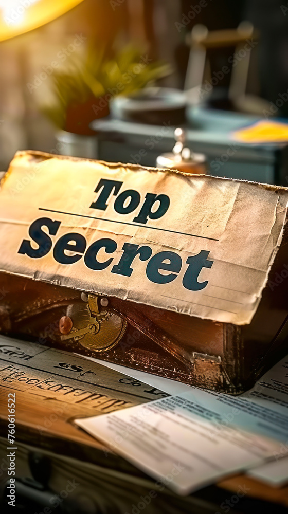 Classified document labeled Top Secret on an office desk, indicating ...