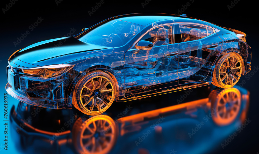 Transparent high-tech automobile design showcasing internal mechanics ...
