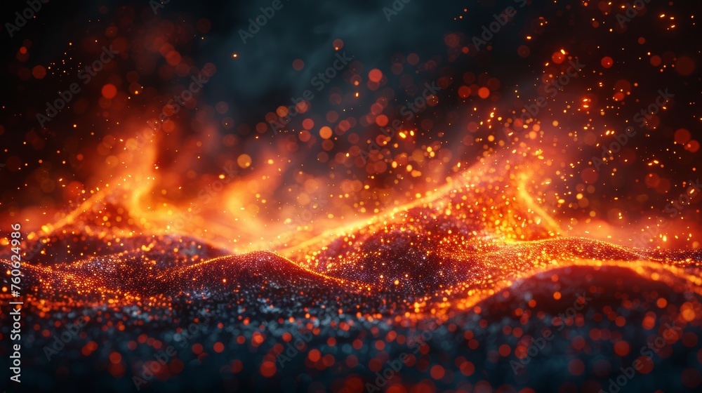 Overlay effect of red fire sparks, burning campfire flame, ember ...