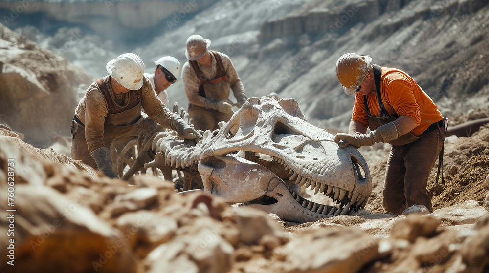 Archaeologists' excavation of dinosaur fossils. Stock Illustration ...
