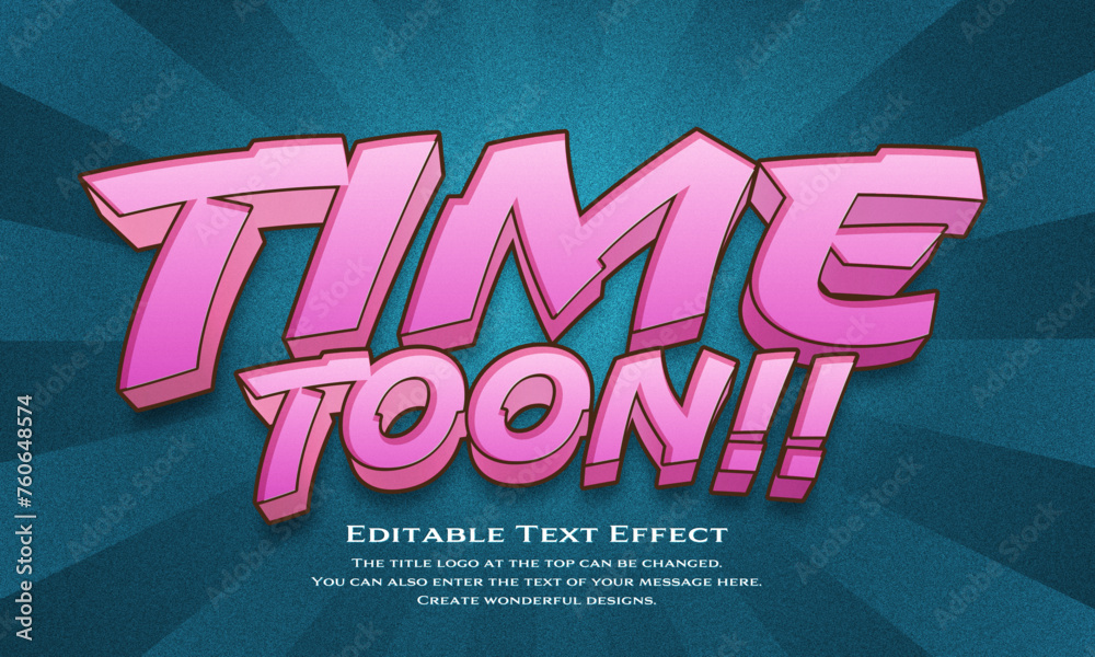 ”90's Toon!!” Editable title logo text style effect in pink Neon, comic ...