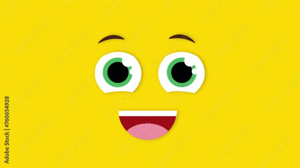 Animated emoji face on yellow background. Animated looped smiliny face ...