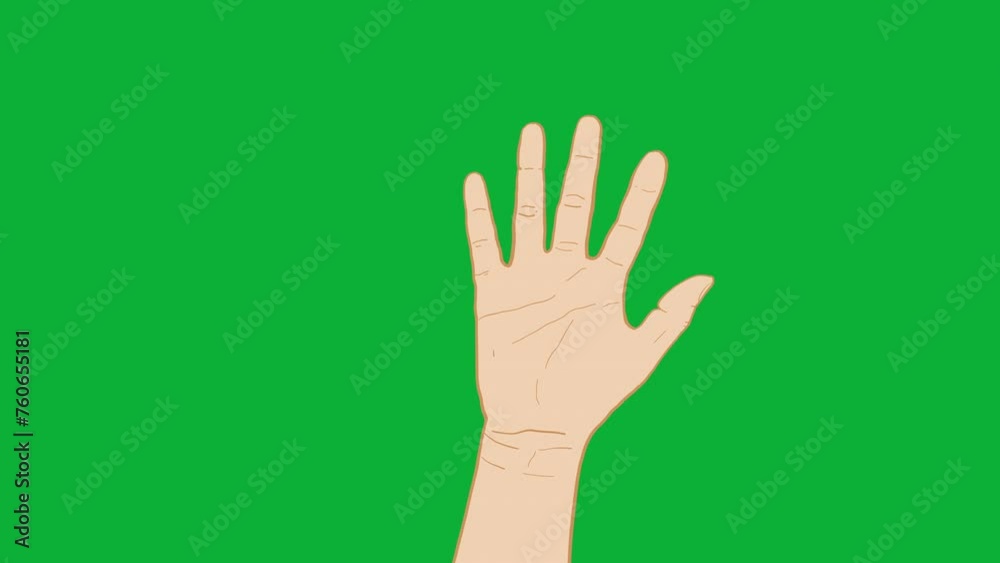Hand drawn hand sign isolated on green screen. Hand waving and ...