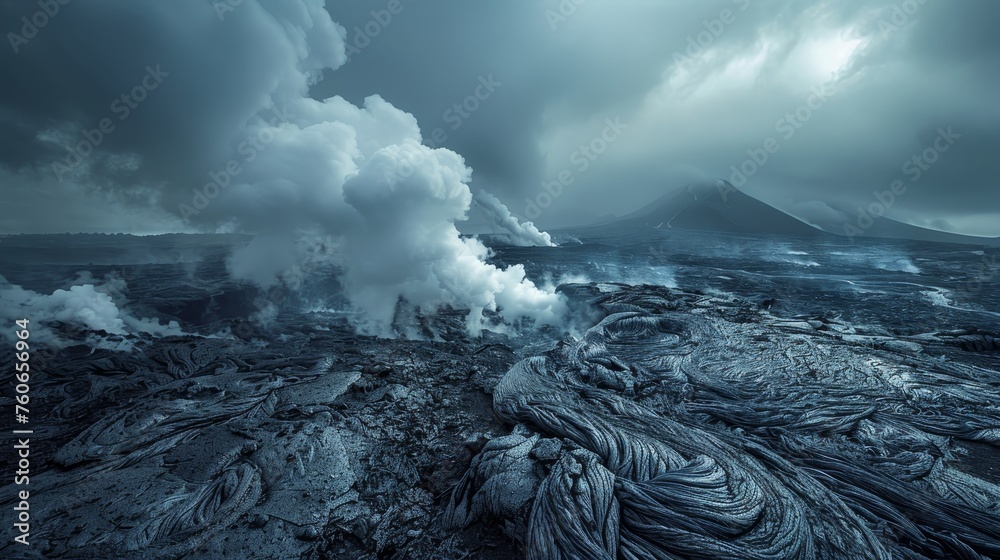 The chilling aftermath of a volcanic eruption, showcasing the ...