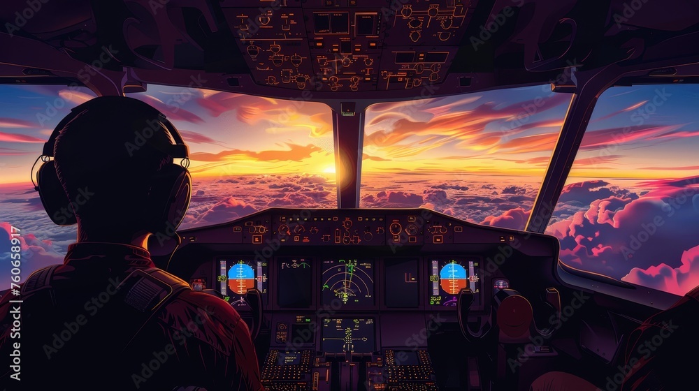 A pilot enjoys a breathtaking view of the sunset from the cockpit ...