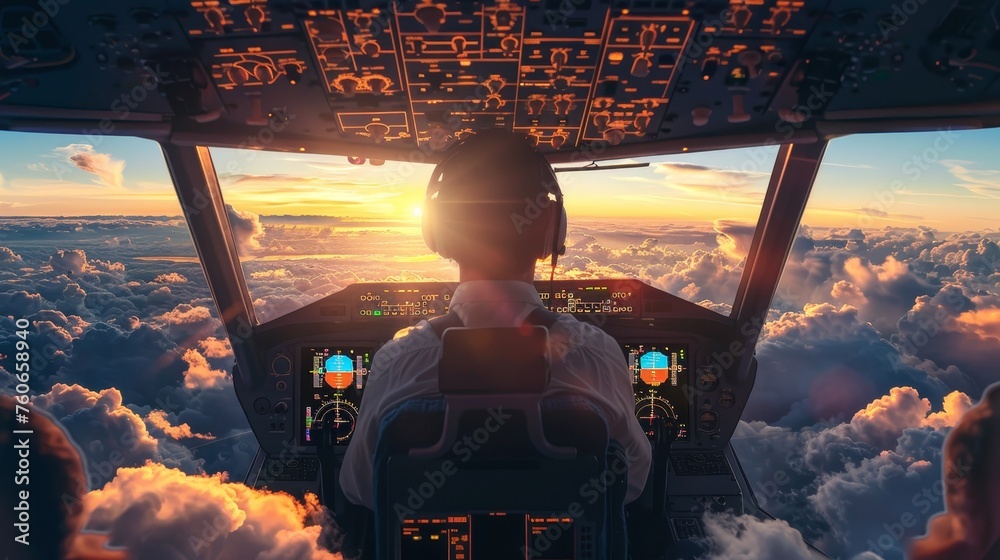 The breathtaking perspective of a pilot in the cockpit, witnessing a ...