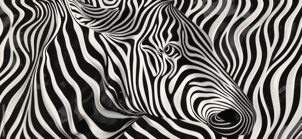 A zebra pattern with many curls and waves, with a distorted reality ...