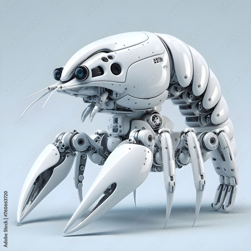 AI GENERATES 3D FUTURISTIC LOBSTER SHRIMP ROBOT SCI-FI BLACK AND WHITE ...