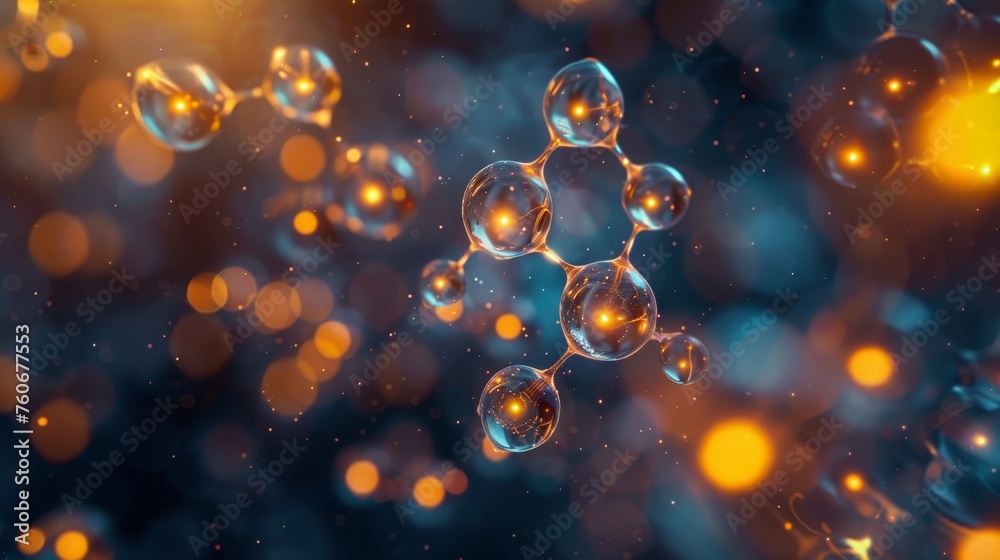 3d Illustration Of A Glowing Molecular Structure With Interconnected Atoms Surrounded By Warm