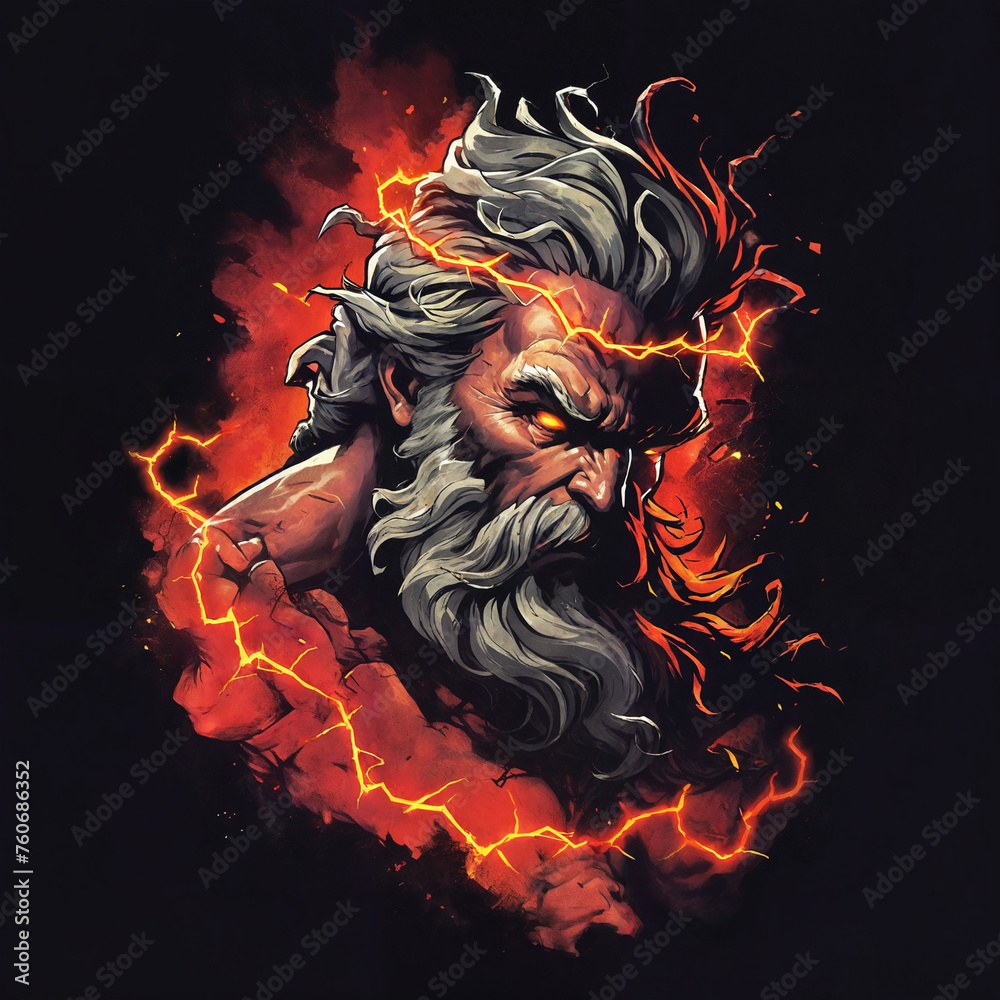 Burning Fury Zeus the God. Thunder God in Rage Amidst Molten Cracks ...
