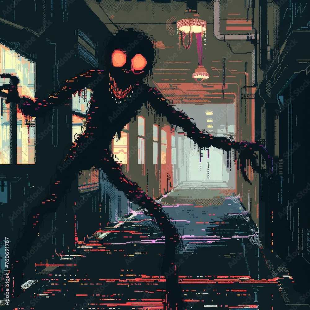 Pixel art of running creepy evil digital, 8-bit, video game, Halloween ...