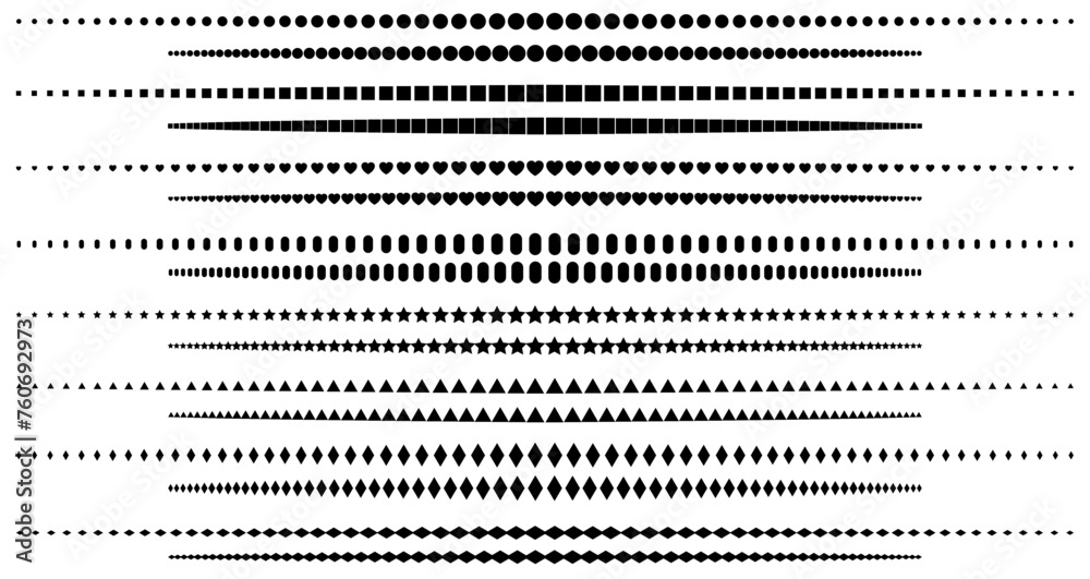 Lines transition from big to small with different forms, aligned round ...