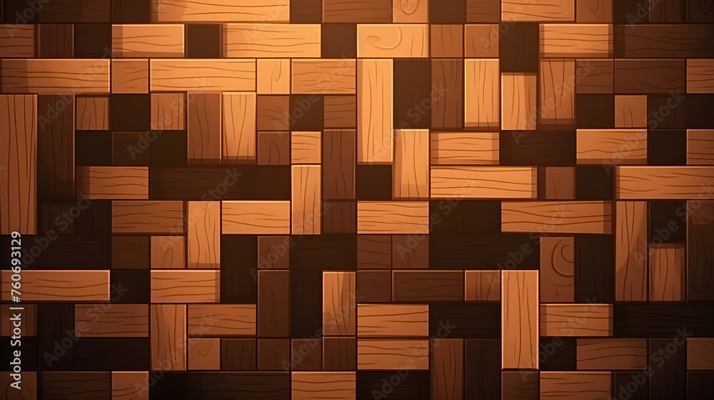 The pixelated background features a realistic wood texture with ...