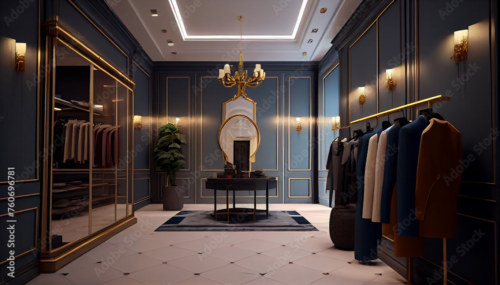 Fashion Store Interior. Modern fashionable brand interior of clothing ...