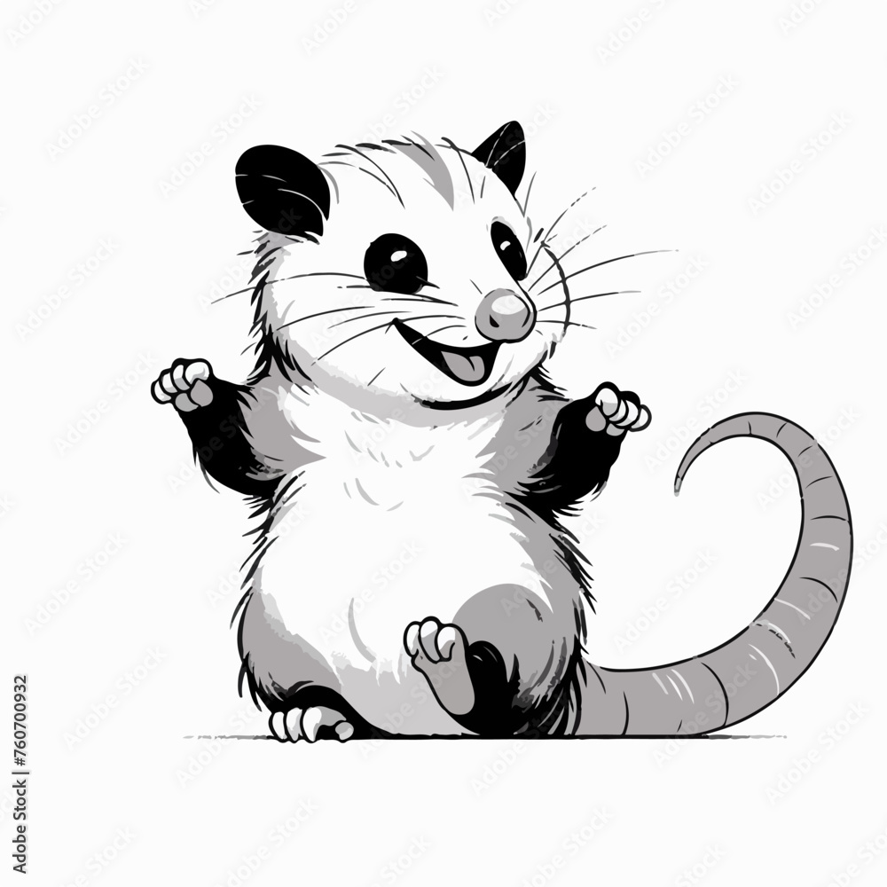 cute cartoon vector illustration of the smiling possum on the white ...