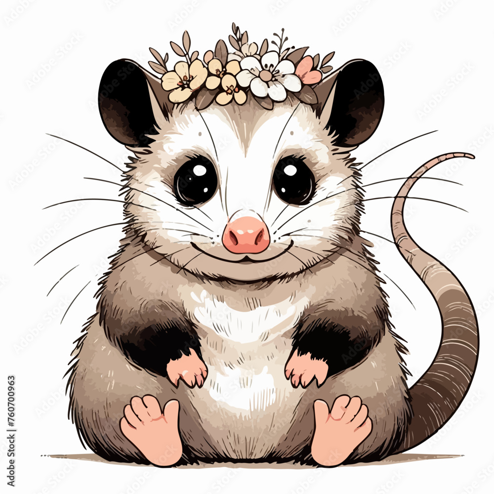 cute cartoon vector illustration of the smiling possum on the white ...
