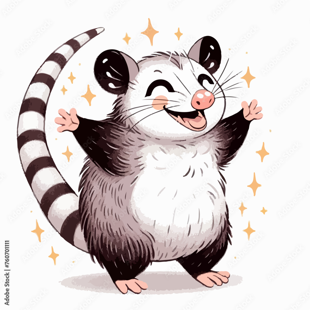 cute cartoon vector illustration of the smiling possum on the white ...