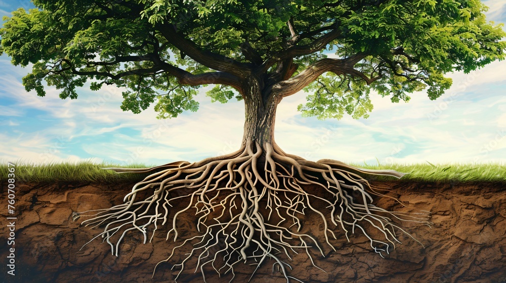 Tree root network as a metaphor for exploring family genealogy Stock ...