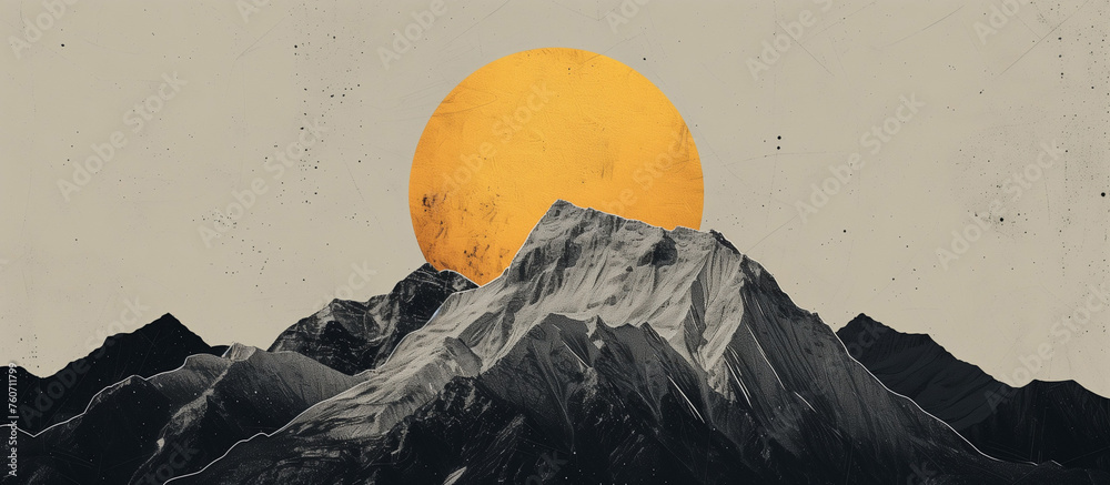 Mountain minimalistic landscape concept background design. Gray ...