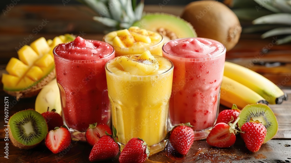 Jus Segar Smoothie Merah Hijau Kuning Buah Tropis Air Melon Strawberry ...