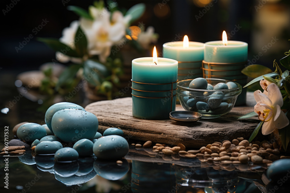SPA still life with candles, stones, orchid . Exclusive accessories for ...