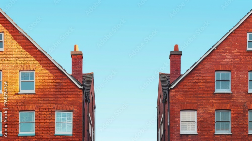 Row of brick houses standing adjacent, each displaying a unique hue of ...