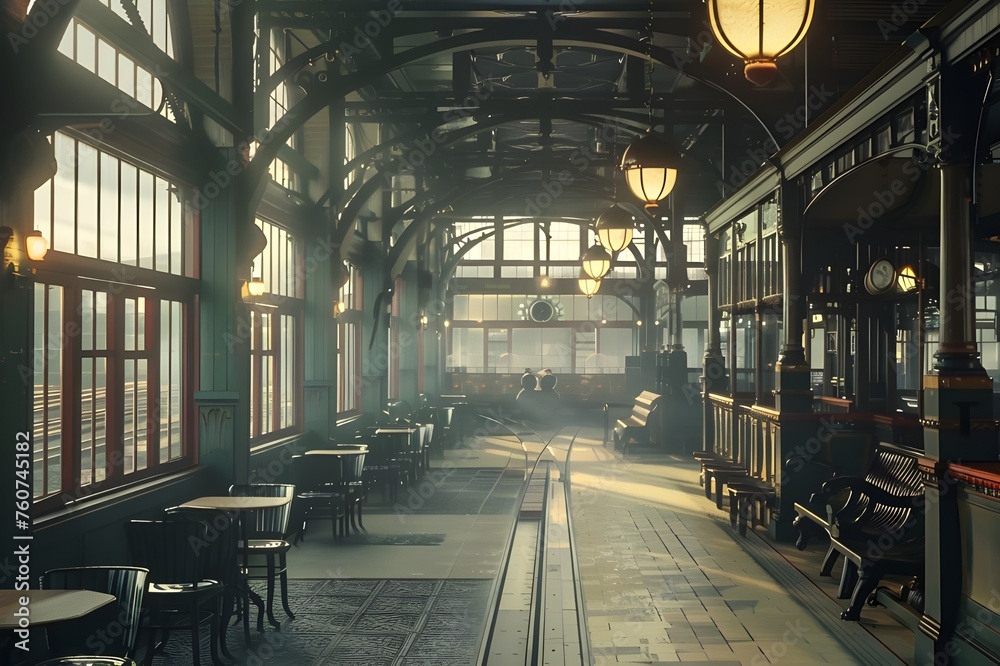 Vintage Train Station Interior: A nostalgic scene of a vintage train ...