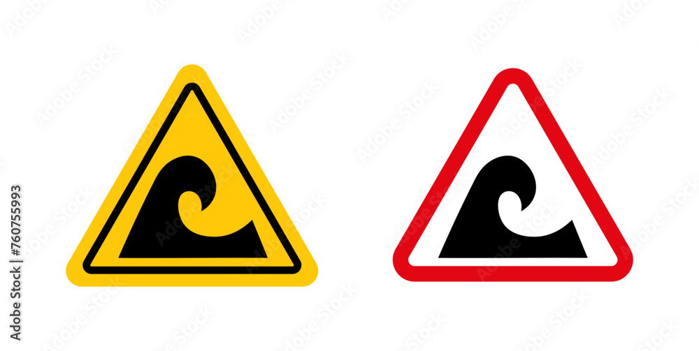 High sea waves warning sign. danger tsunami water wave caution sign ...