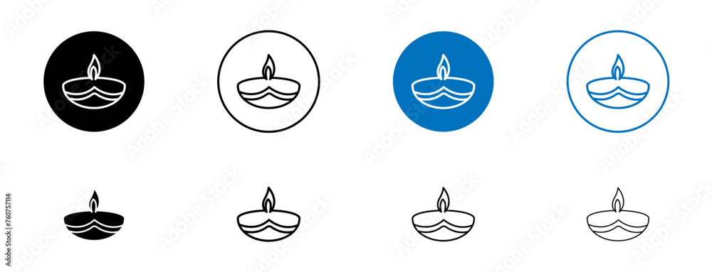 Diwali Festival Diya Icon Set. Traditional Deepam with Flame Vector ...
