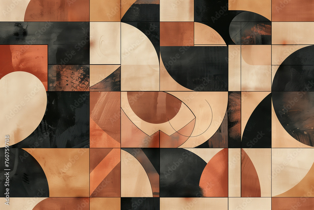 This abstract painting showcases a multitude of shapes and sizes ...