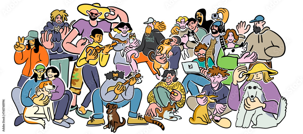 color cartoon people doodle style. set of men and women in different ...