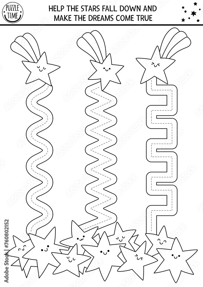 Vector handwriting practice worksheet with falling stars. Fantasy ...