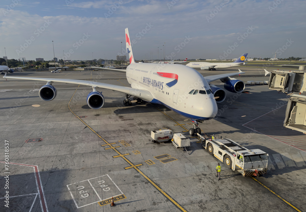 Johannesburg, South Africa. 07.03..24. Passenger jet being moved into ...