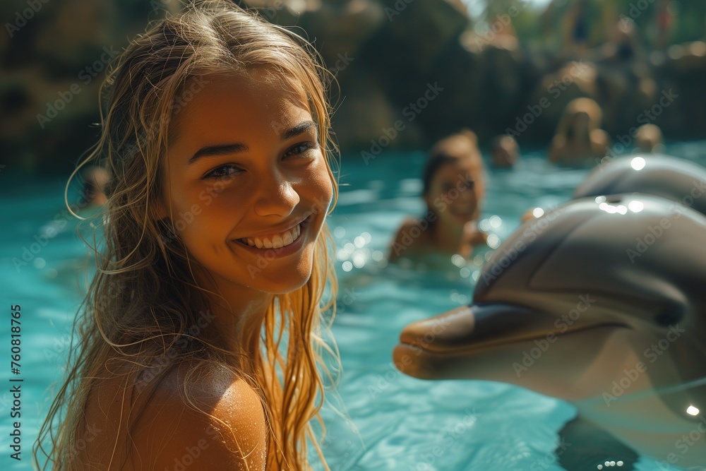 A radiant woman forms an unexpected bond with a playful bottlenose ...