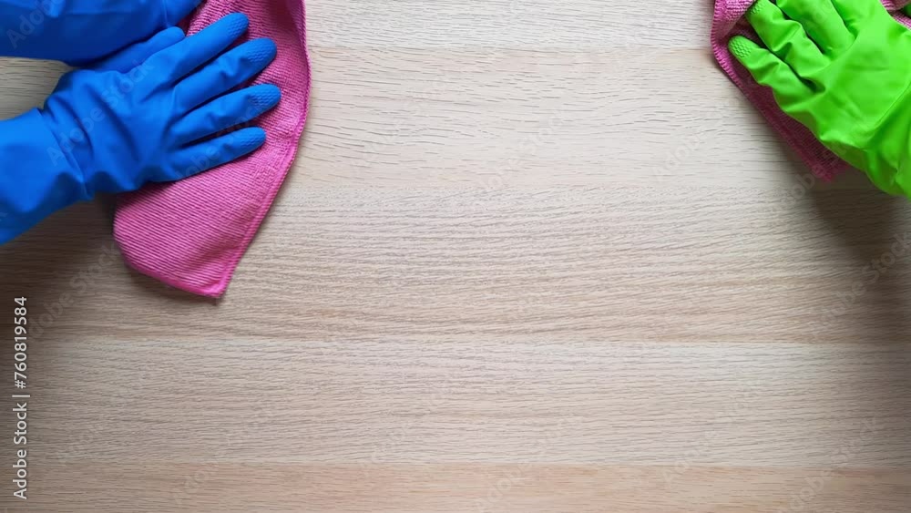 Perfect cleaning and cleanliness. Two people wipe the table with rags ...