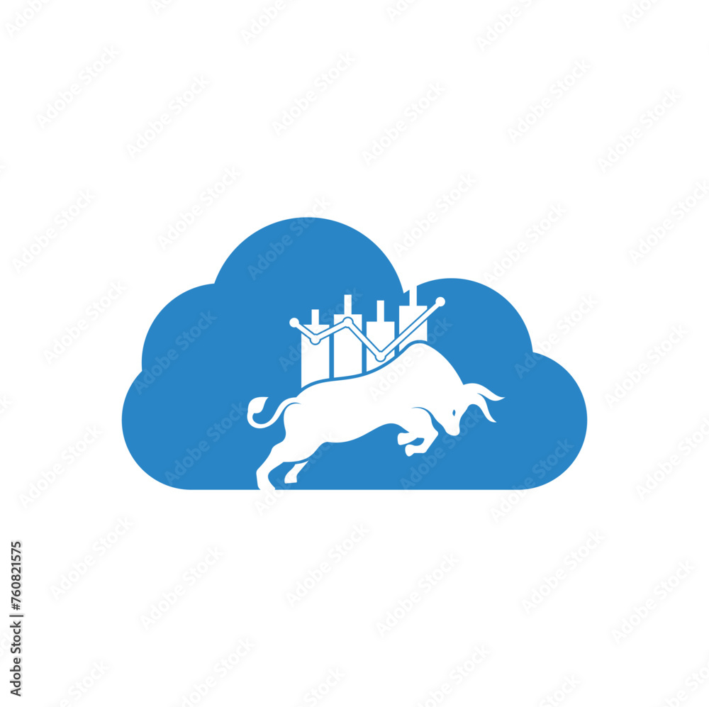 Trade Bull cloud shape concept logo design. Bullish Trader Logo. Forex ...