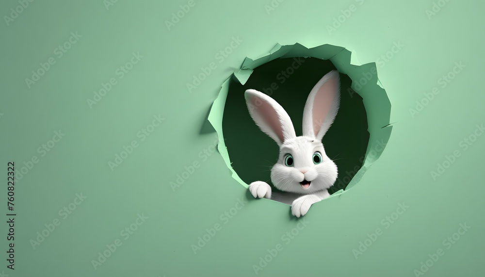 Fluffy bunny jumps out of a torn hole, Rabbit peeking out of a hole in ...
