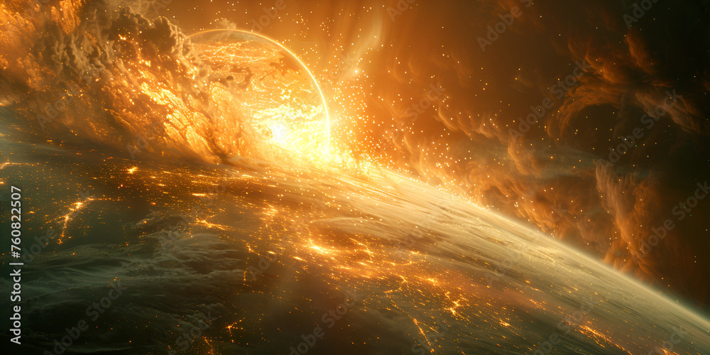 Massive fiery explosion visible from outer space on planet Earths ...