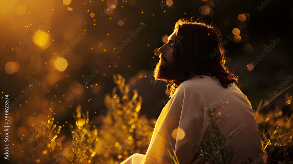 Jesus in intense prayer and supplication before betrayal and crucifix ...