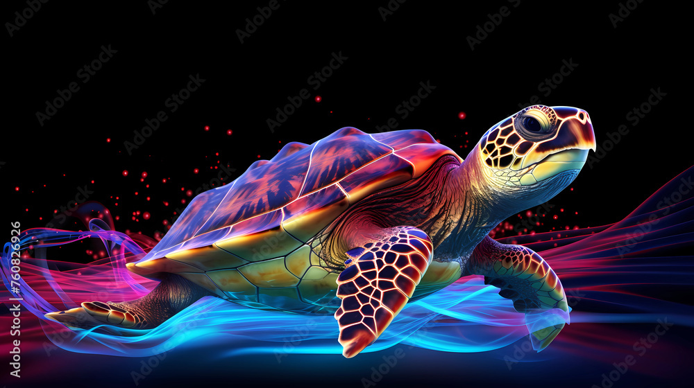 Tortoise Turtle Turtles Baby Ocean Water Sea Animal Plexus Neon Black ...