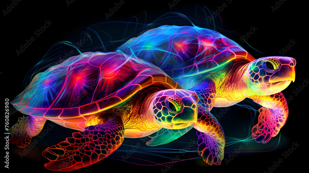 Tortoise Turtle Turtles Baby Ocean Water Sea Animal Plexus Neon Black ...